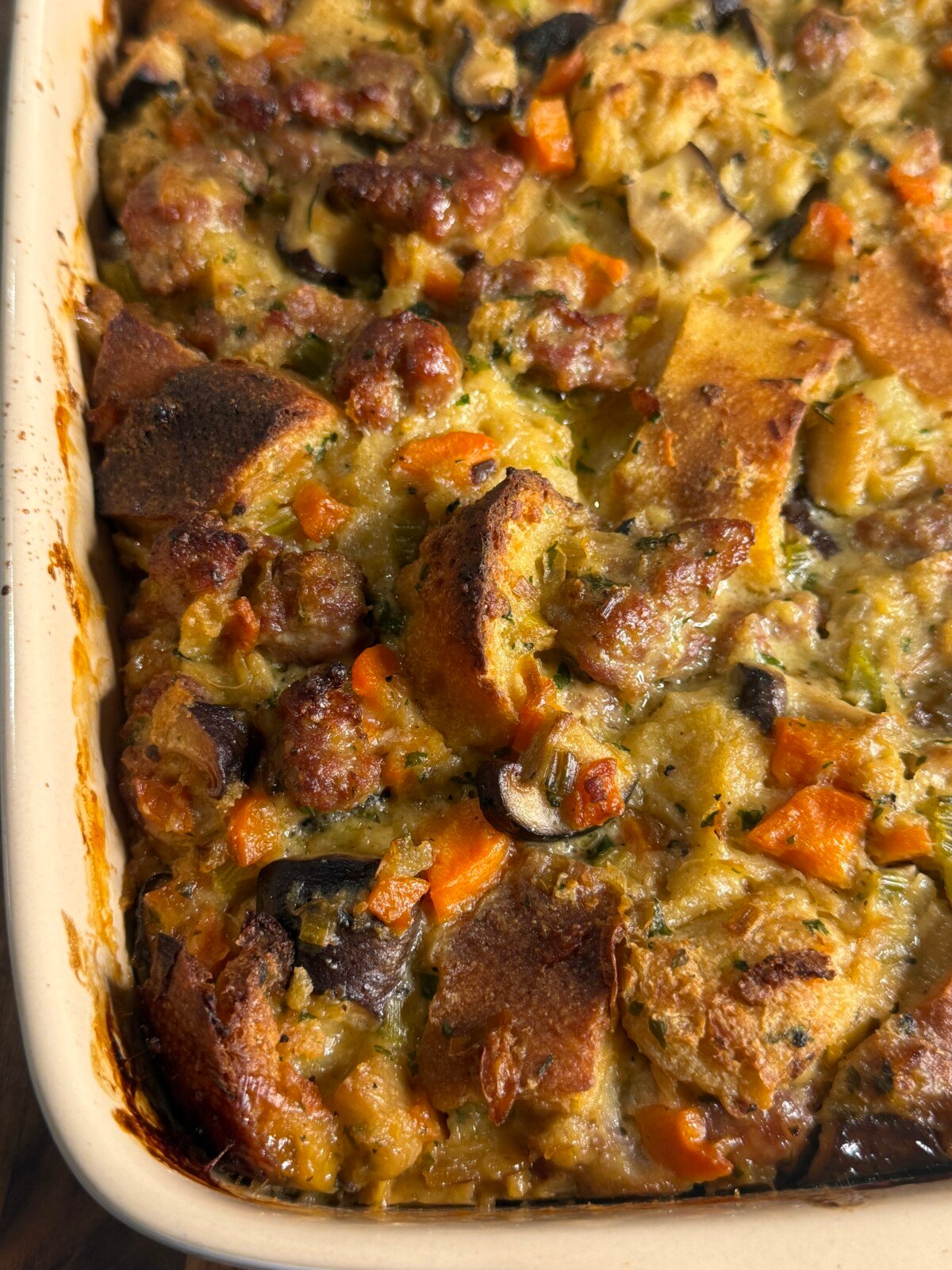 Sausage Leek "Bread Pudding" Stuffing - Alessandra Ciuffo